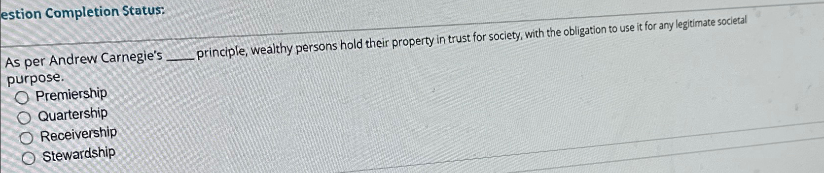 Solved estion Completion Status:As per Andrew Carnegie's | Chegg.com