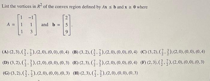 Solved List the vertices in R2 of the convex region defined | Chegg.com