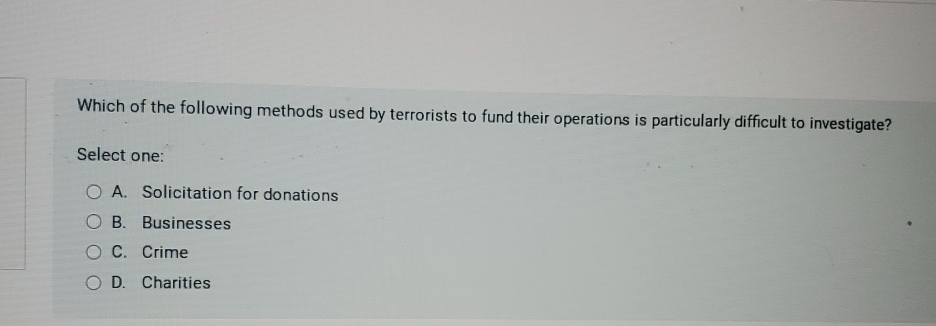 Solved Which of the following methods used by terrorists to | Chegg.com