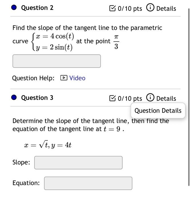 Solved Find the slope of the tangent line to the parametric | Chegg.com