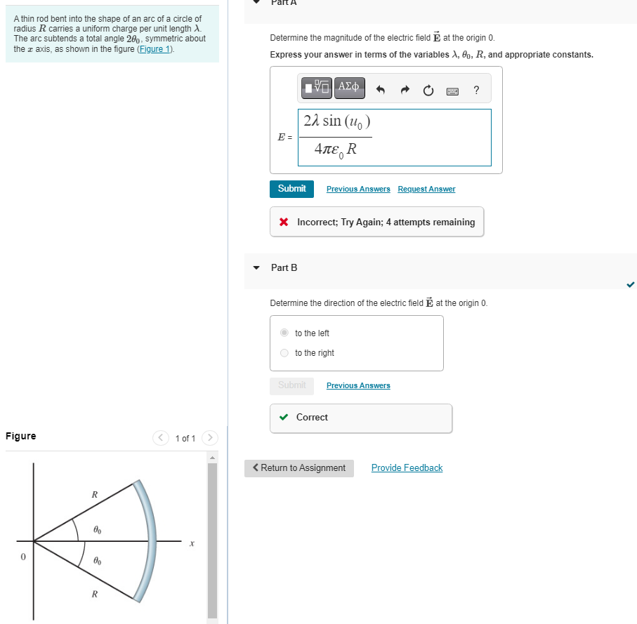 Solved A thin rod bent into the shape of an arc of a circle | Chegg.com