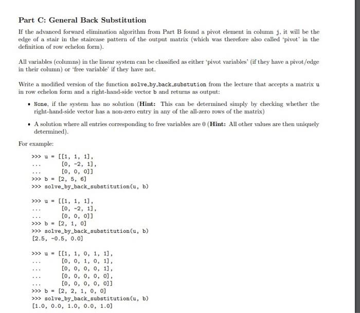 Part C: General Back Substitution If the advanced | Chegg.com