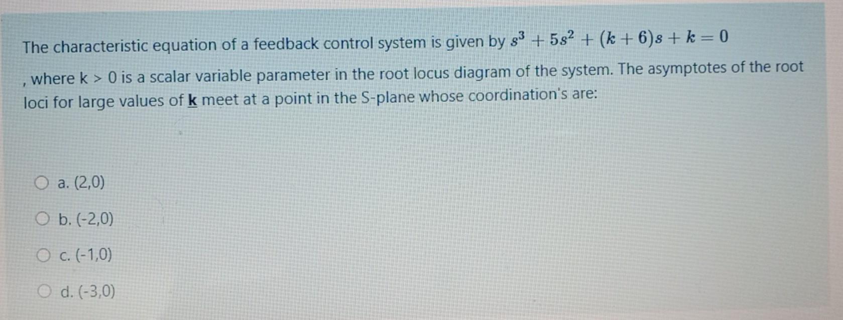 Solved The characteristic equation of a feedback control | Chegg.com