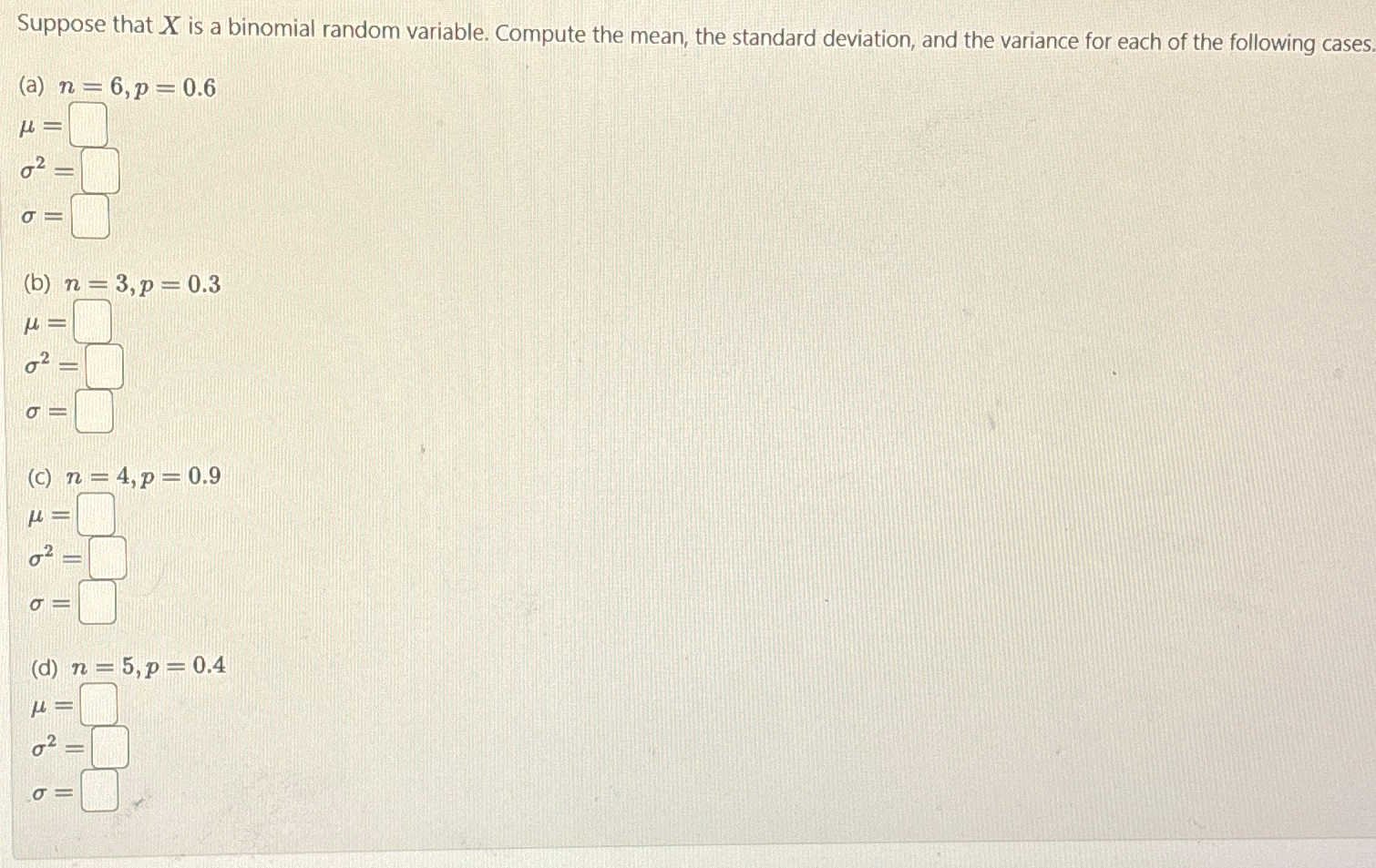 Solved Suppose that x ﻿is a binomial random variable. | Chegg.com