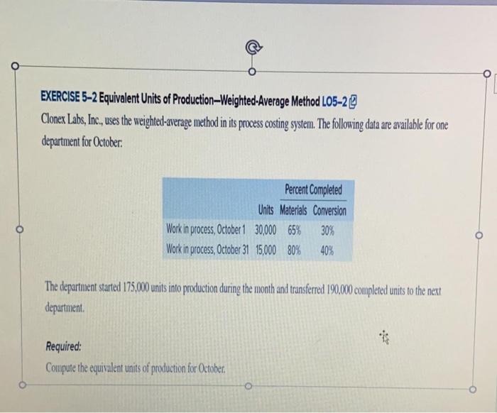 Solved EXERCISE 5-2 Equivalent Units of Production-Weighted | Chegg.com
