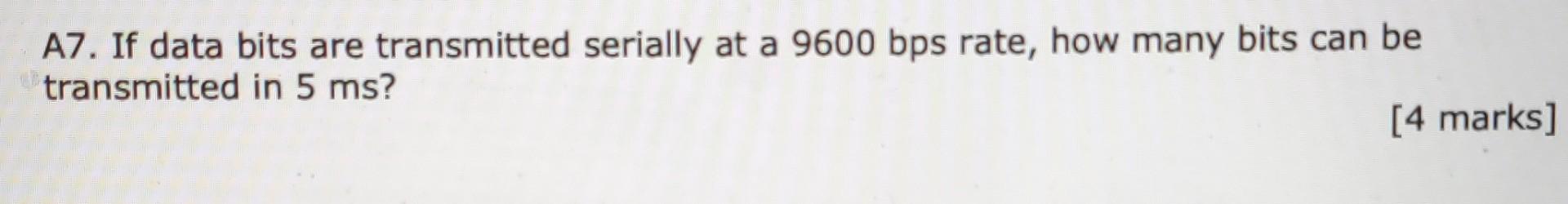 Solved A7. If data bits are transmitted serially at a 9600 | Chegg.com