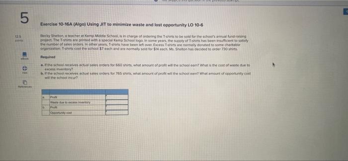 Solved 5 Exercise 10-16A (Algo) Using JIT to minimize waste | Chegg.com