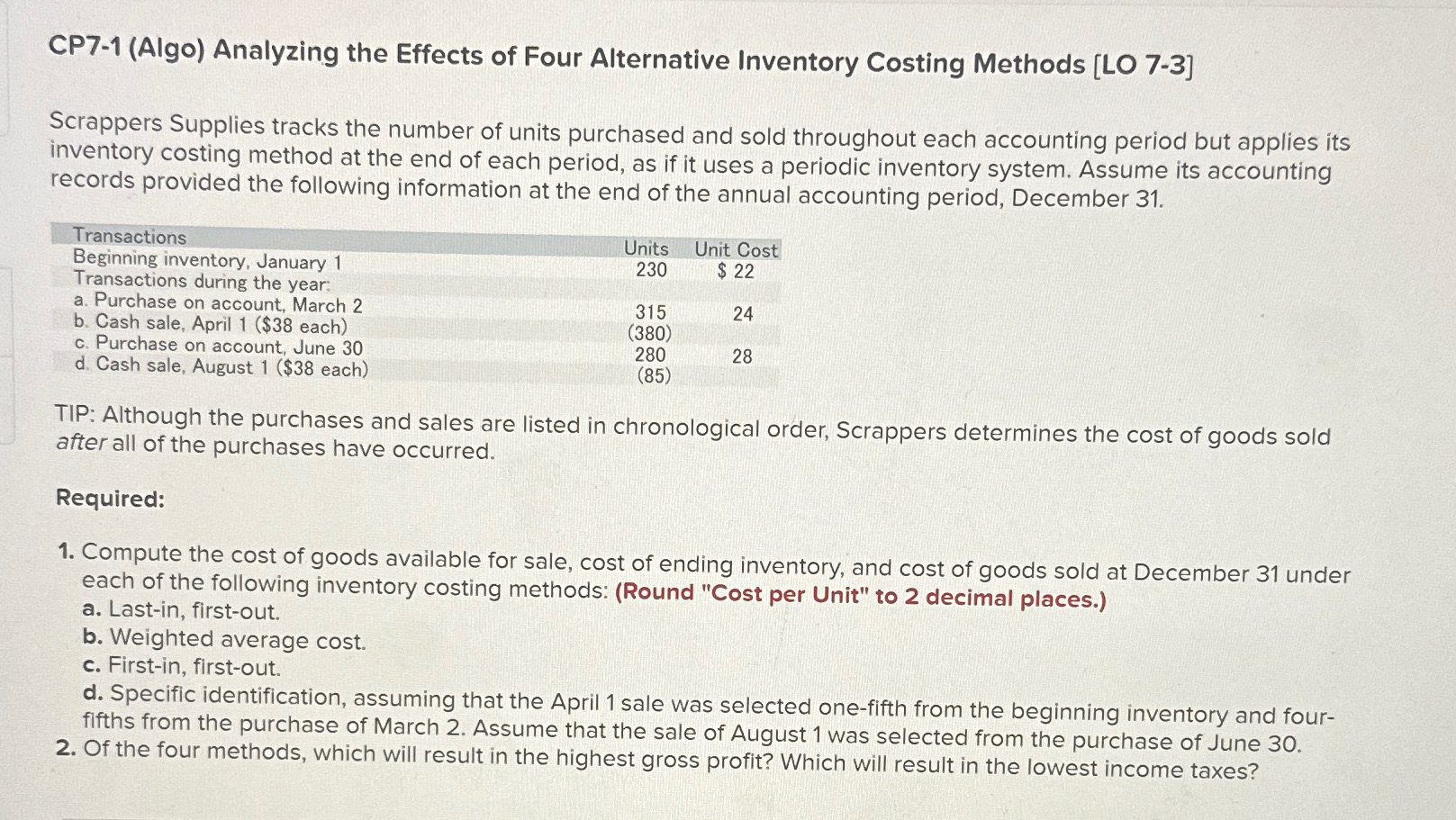 Solved CP7-1 (Algo) ﻿Analyzing the Effects of Four | Chegg.com