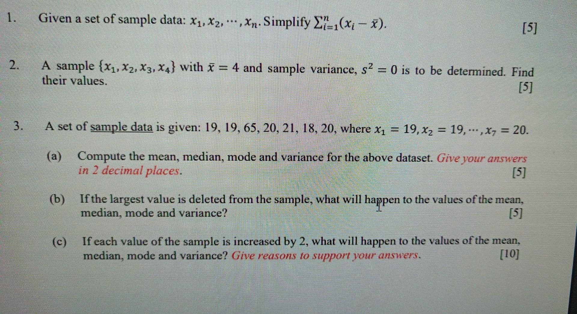Solved Given a set of sample data: x1,x2,⋯,xn. Simplify | Chegg.com
