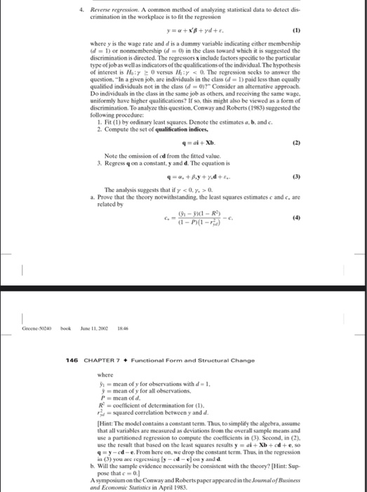 4. Reverse regression. A common method of analyzing | Chegg.com