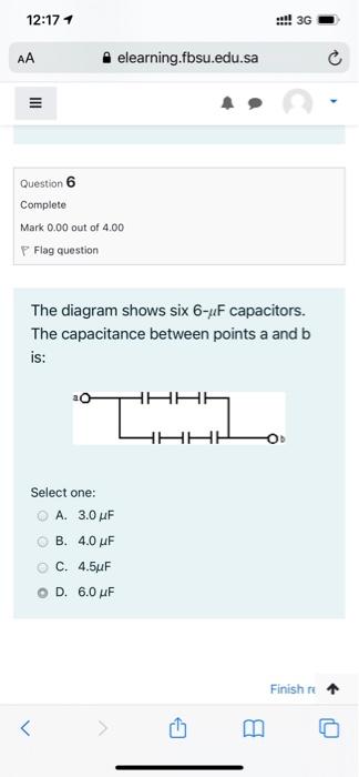 Solved 12:17 1 s 3G AA elearning.fbsu.edu.sa = Question 6 | Chegg.com