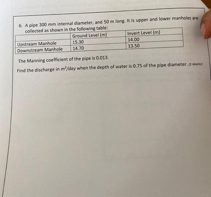 Solved 5. A treatment plant has a discharge of 150,000 m3/ | Chegg.com