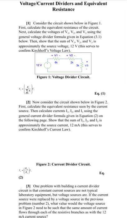 Solved Voltage/Current Dividers and Equivalent Resistance | Chegg.com