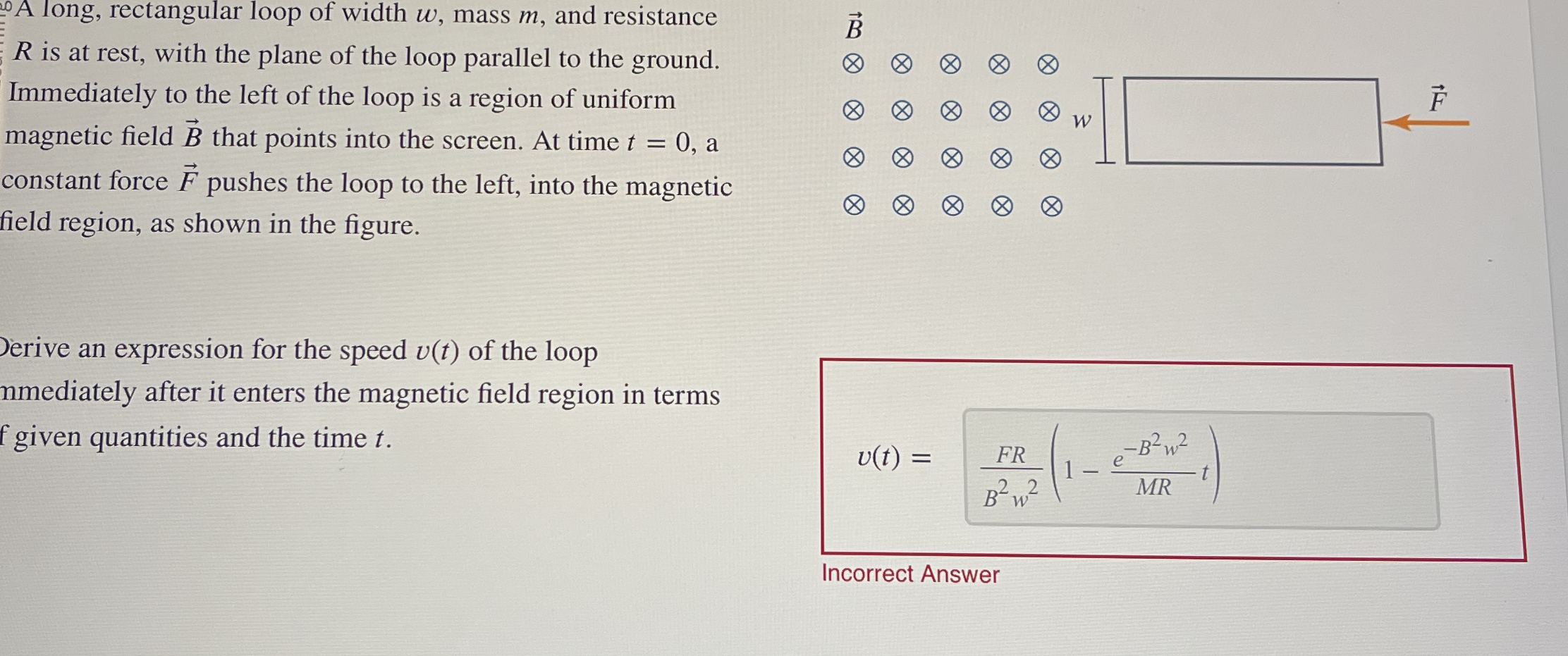 Solved A long, rectangular loop of width w, ﻿mass m, ﻿and | Chegg.com