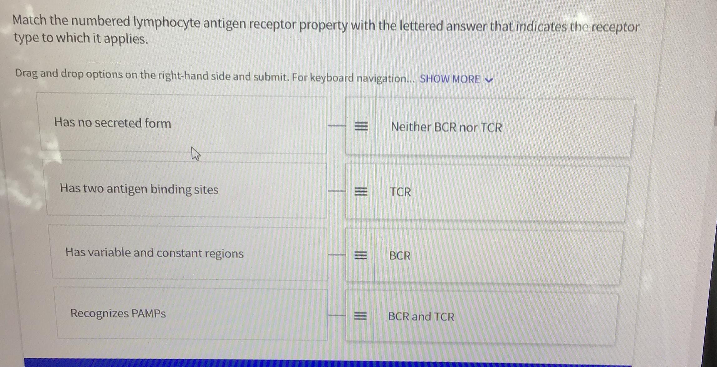 Solved Match the numbered lymphocyte antigen receptor | Chegg.com