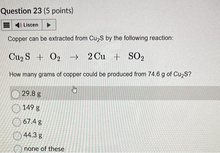 Solved Copper can be extracted from Cu2 S by the following | Chegg.com