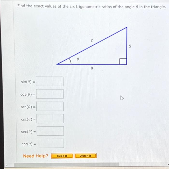 Solved Find the exact values of the six trigonometric ratios | Chegg.com