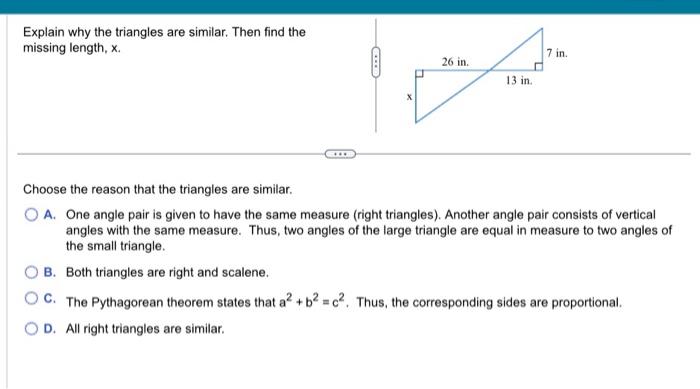 Solved Explain why the triangles are similar. Then find the | Chegg.com