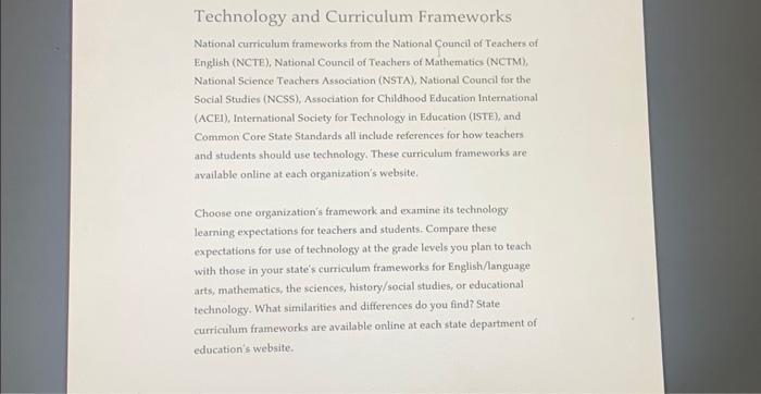 Technology and Curriculum Frameworks National | Chegg.com