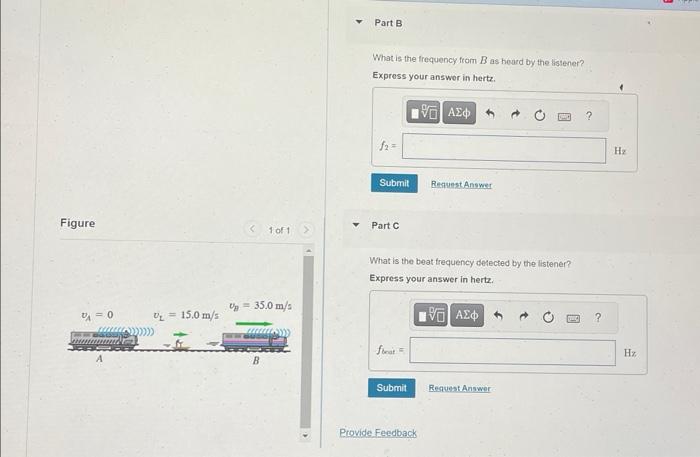Solved Two train whistles, A and B, each have a frequency of | Chegg.com