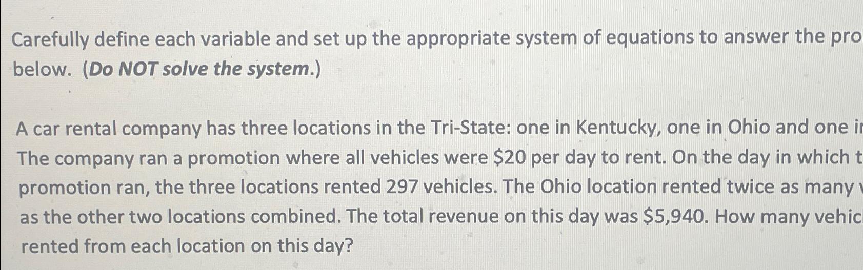 Solved Carefully define each variable and set up the | Chegg.com
