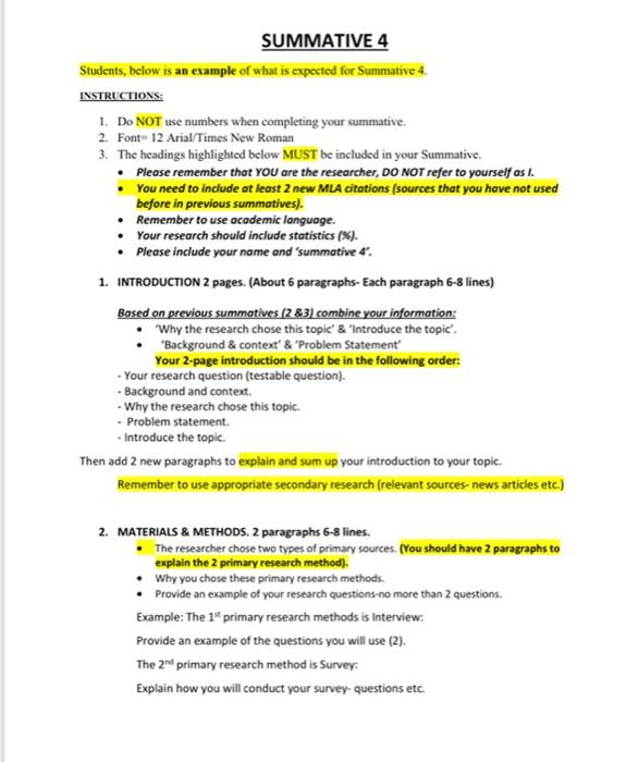 Solved SUMMATIVE 4 Students, below is an example of what is | Chegg.com
