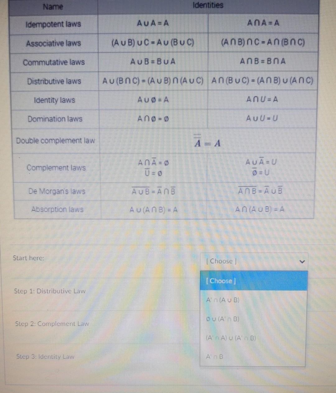 Solved Use the set identities given in the table to prove | Chegg.com