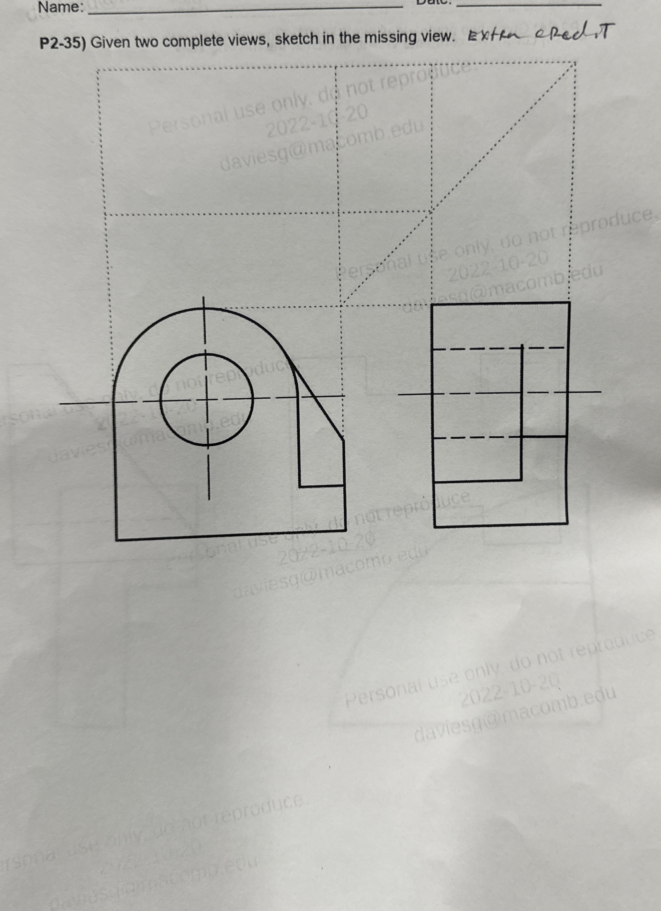 Solved Name:P2-35) ﻿Given two complete views, sketch in the | Chegg.com