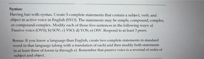 Syntax: Having fun with syntax. Create 5 complete | Chegg.com