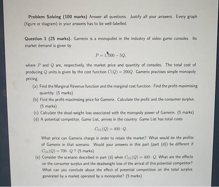 Solved Problem Solving (100 marks) Answer all questions. | Chegg.com
