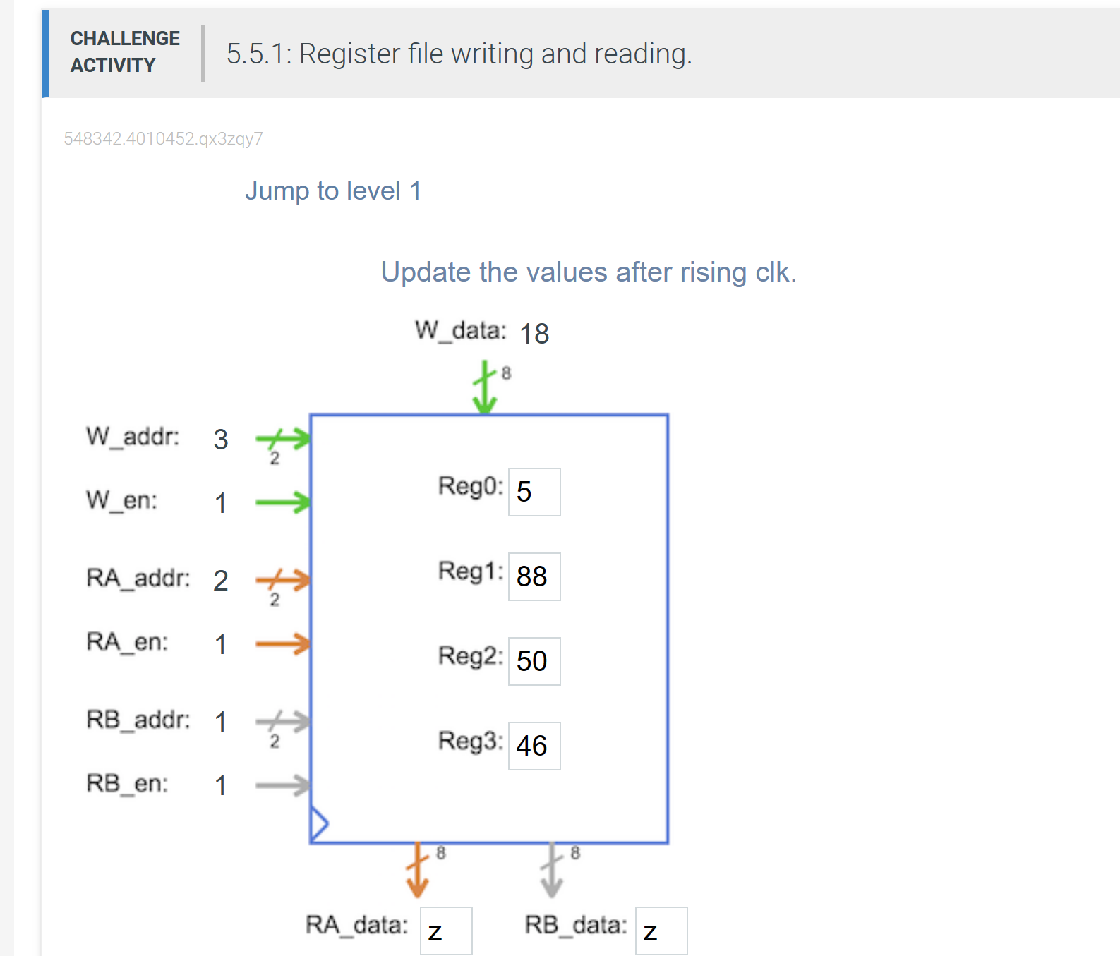 Solved Jump to level 1Update the values after rising clk. | Chegg.com