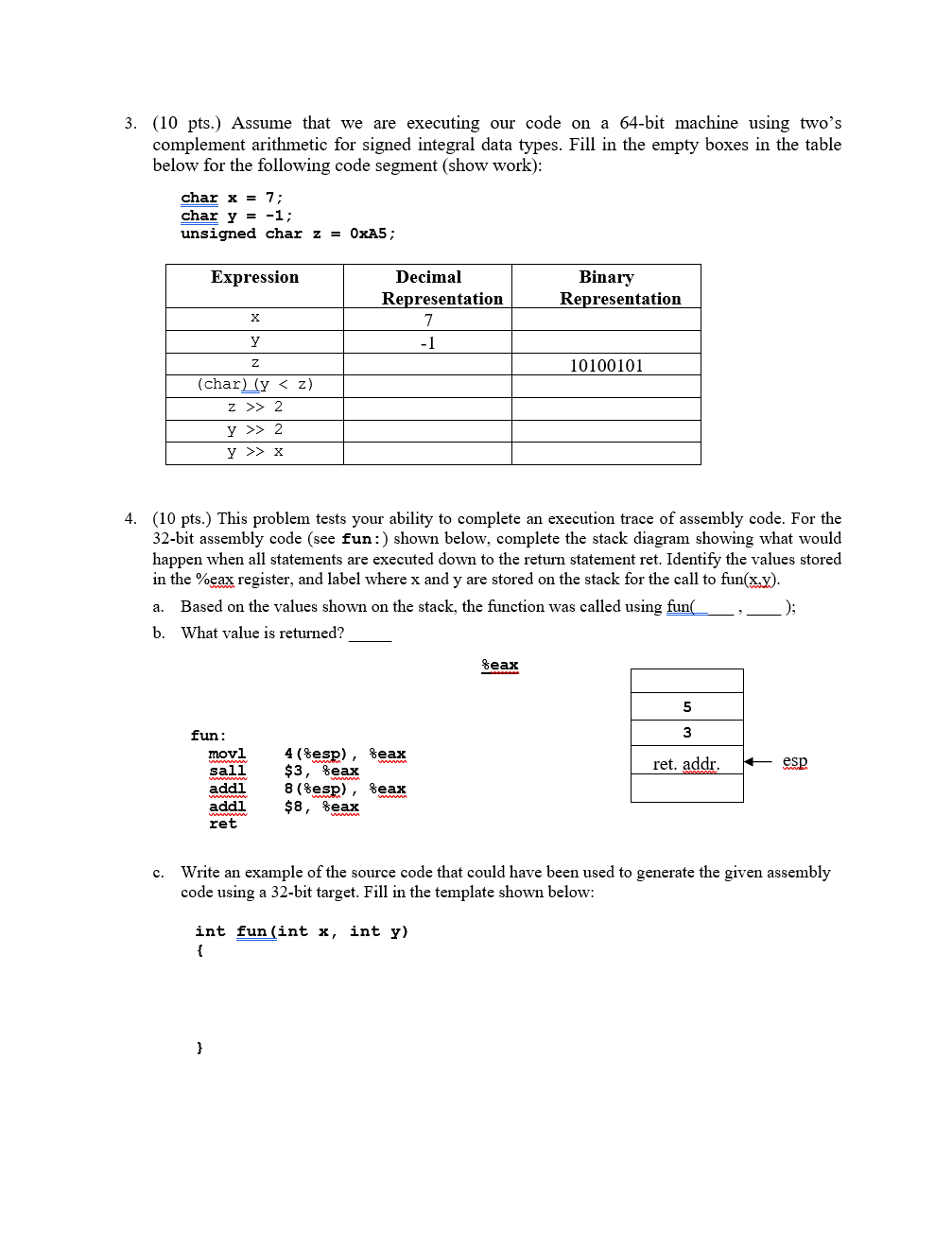 Solved Assume that we are executing our code on a 64-bit | Chegg.com