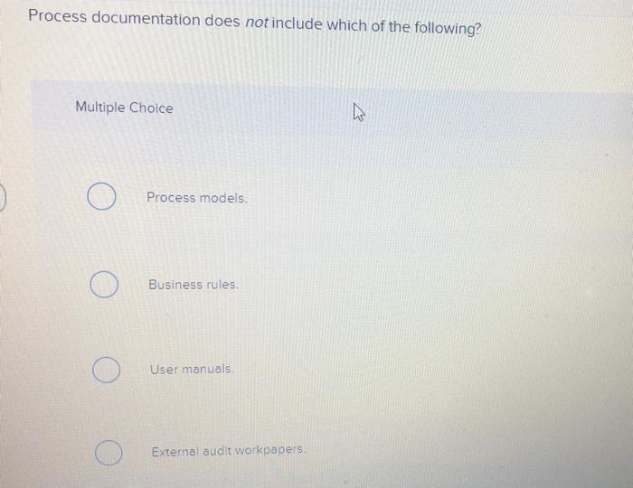 Solved Process documentation does not include which of the | Chegg.com