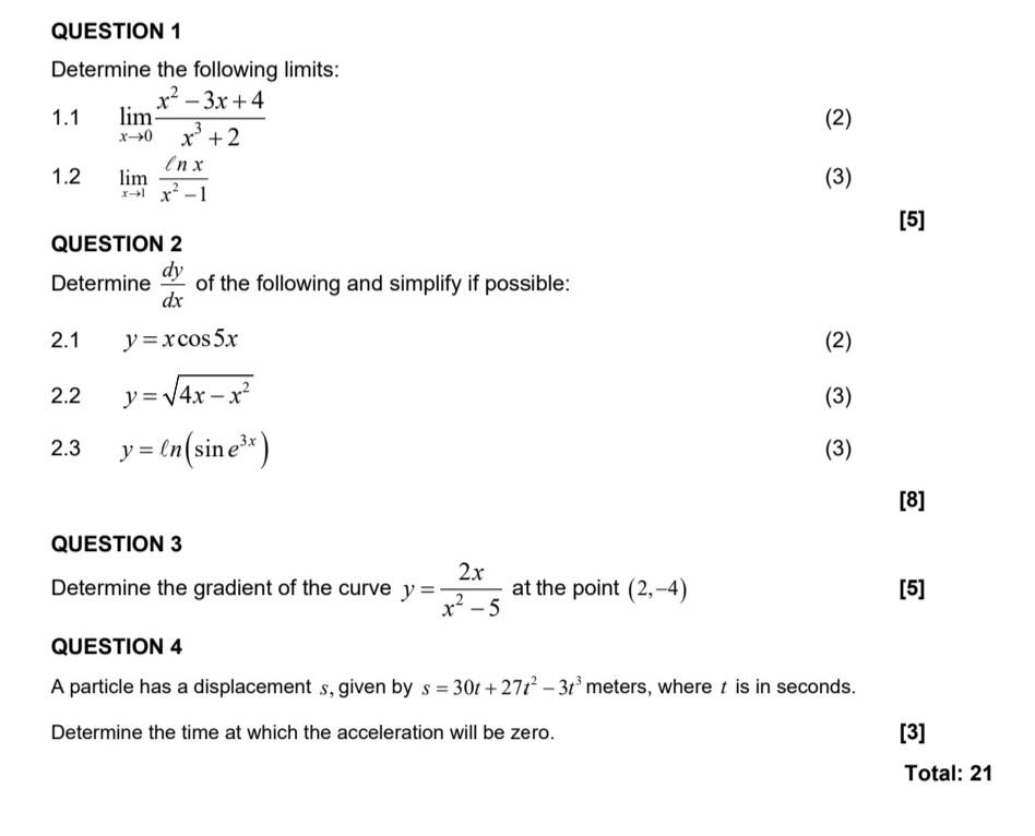 Solved Determine the following limits: 1.1limx→0x3+2x2−3x+4 | Chegg.com