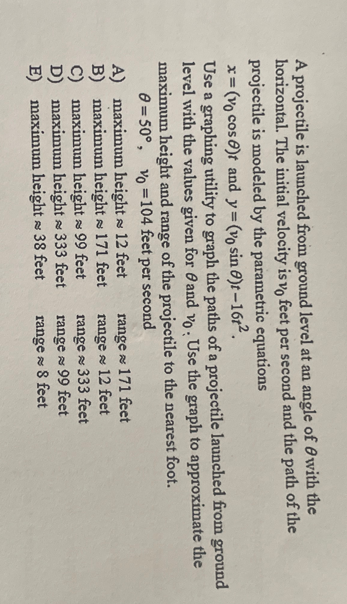 Solved A projectile is launched from ground level at an | Chegg.com