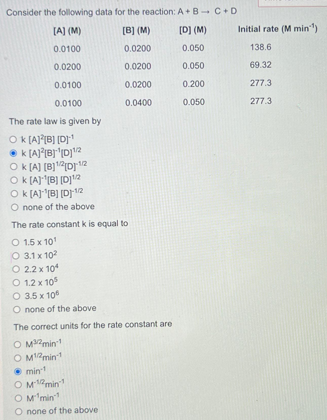 Solved what is the rate law given? what is the rate constant | Chegg.com