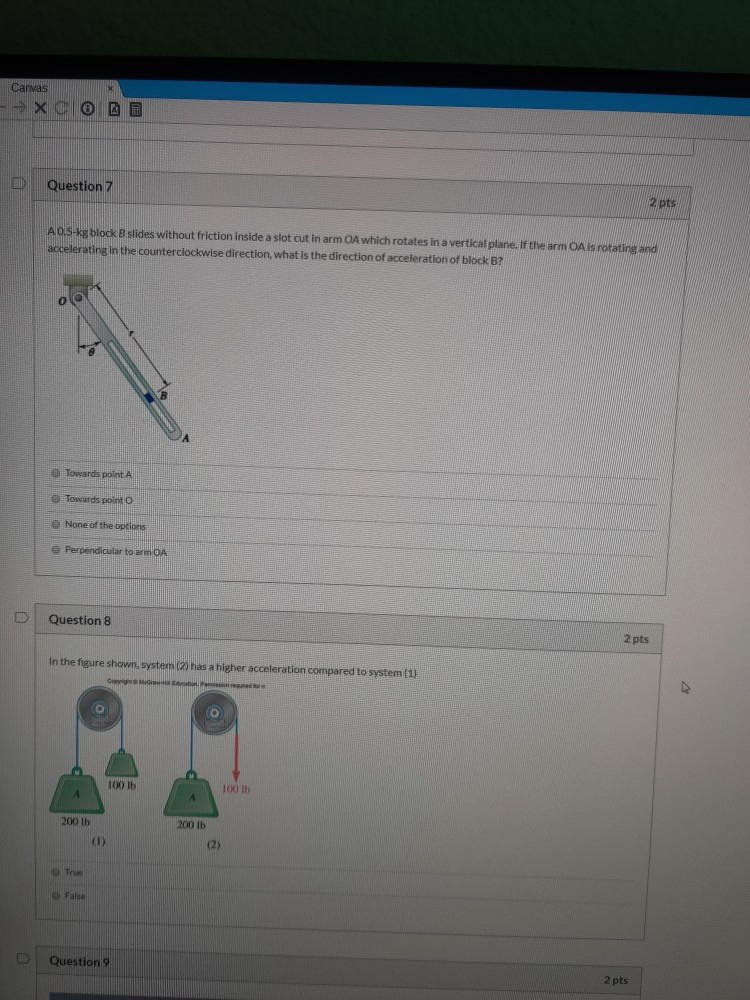 Solved Canvas X Am Question 7 2 pts A0.5-kg block B slides | Chegg.com
