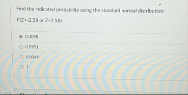 Solved Find the indicated probability using the standard | Chegg.com