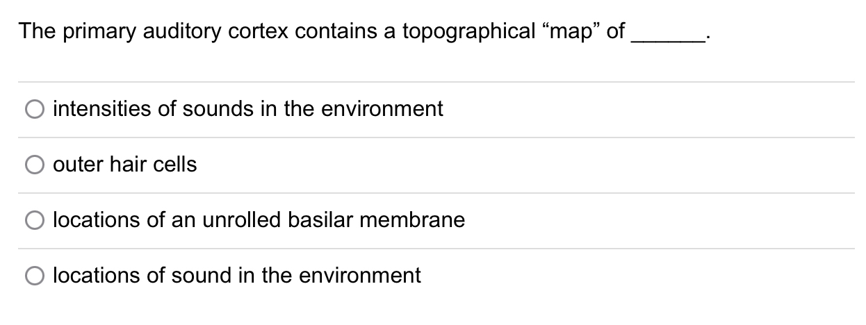 Solved The primary auditory cortex contains a topographical | Chegg.com