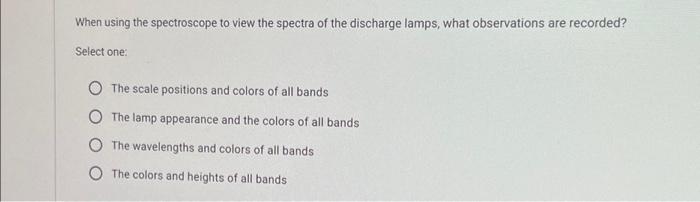 Solved When using the spectroscope to view the spectra of | Chegg.com