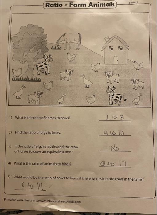 Solved 1) What is the ratio of horses to cows? 2) Find the | Chegg.com