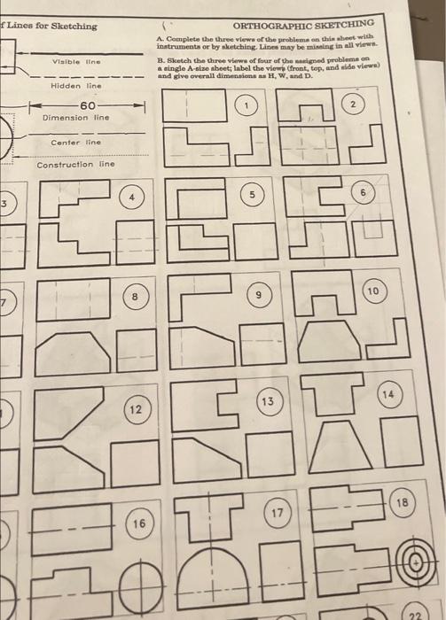 f Lines for Sketching 3 Visible line Hidden line -60- | Chegg.com