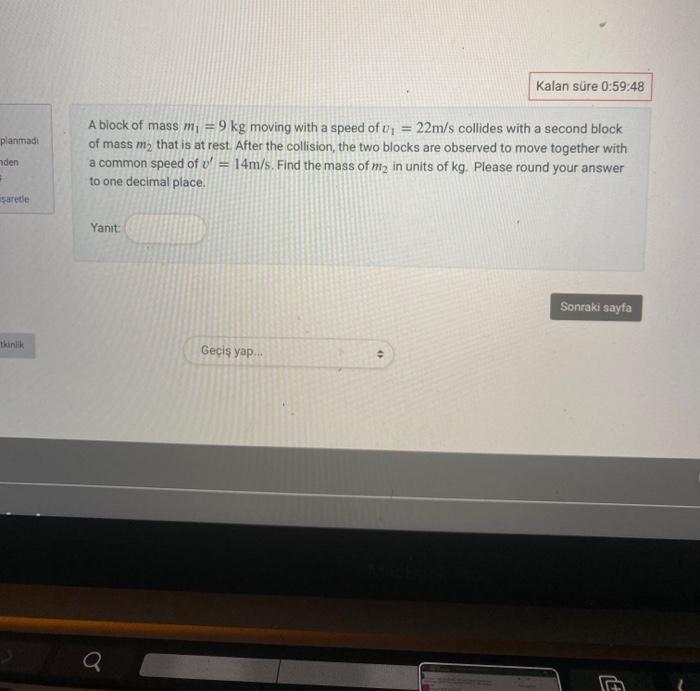 Solved A block of mass m1=9 kg moving with a speed of v1=22 | Chegg.com