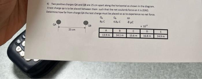 Solved 4) Two positive charges QA and QB are 25 cm apart | Chegg.com