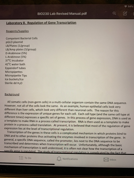 54% BIO230 Lab Revised Manual.pdf Transcription of | Chegg.com