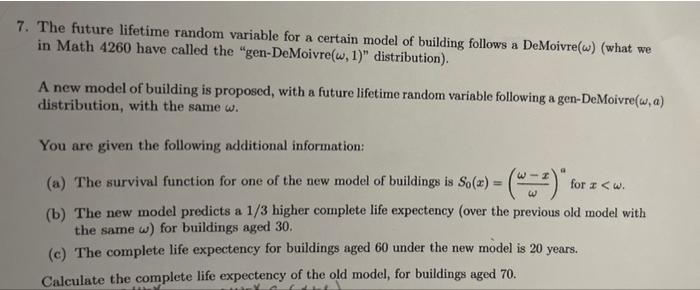 7. The future lifetime random variable for a certain | Chegg.com