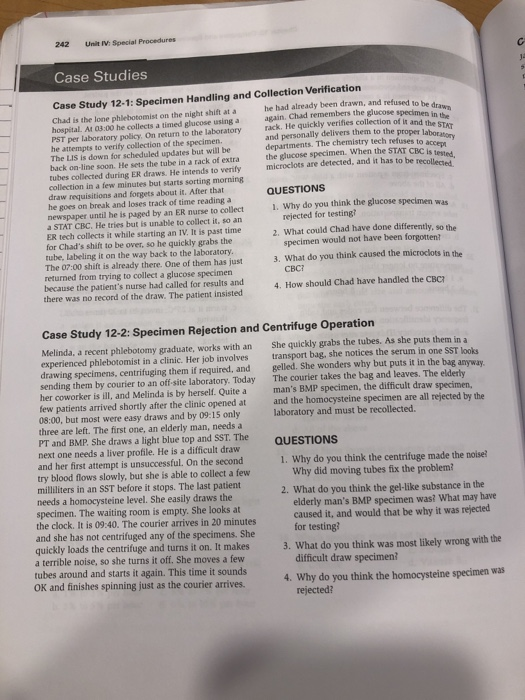 Solved 242 Unit IV Special Procedures Case Studies Case | Chegg.com
