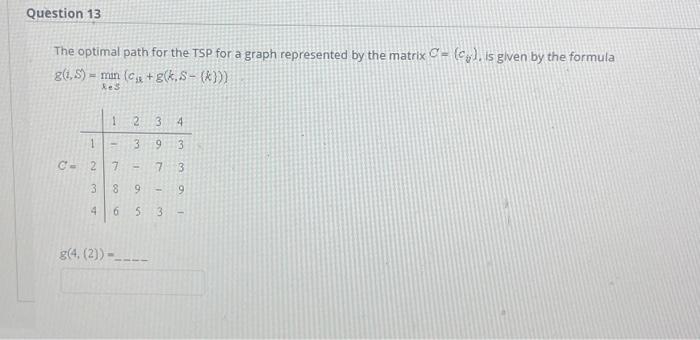 Solved The optimal path for the TSP for a graph represented | Chegg.com