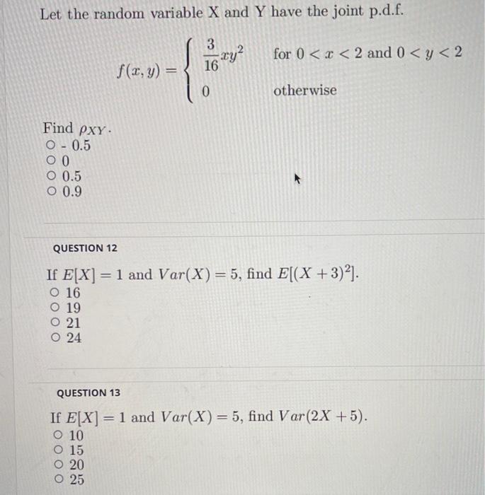 Solved Let the random variable X and Y have the joint p.d.f. | Chegg.com