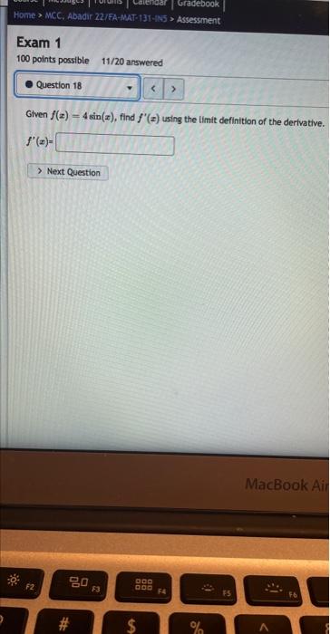 Solved Given f(x)=4sin(x), find f′(x) using the limit | Chegg.com